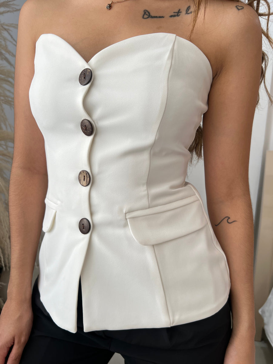 Corset strapless con botones tipo corazon color blanco hueso – VALVAL